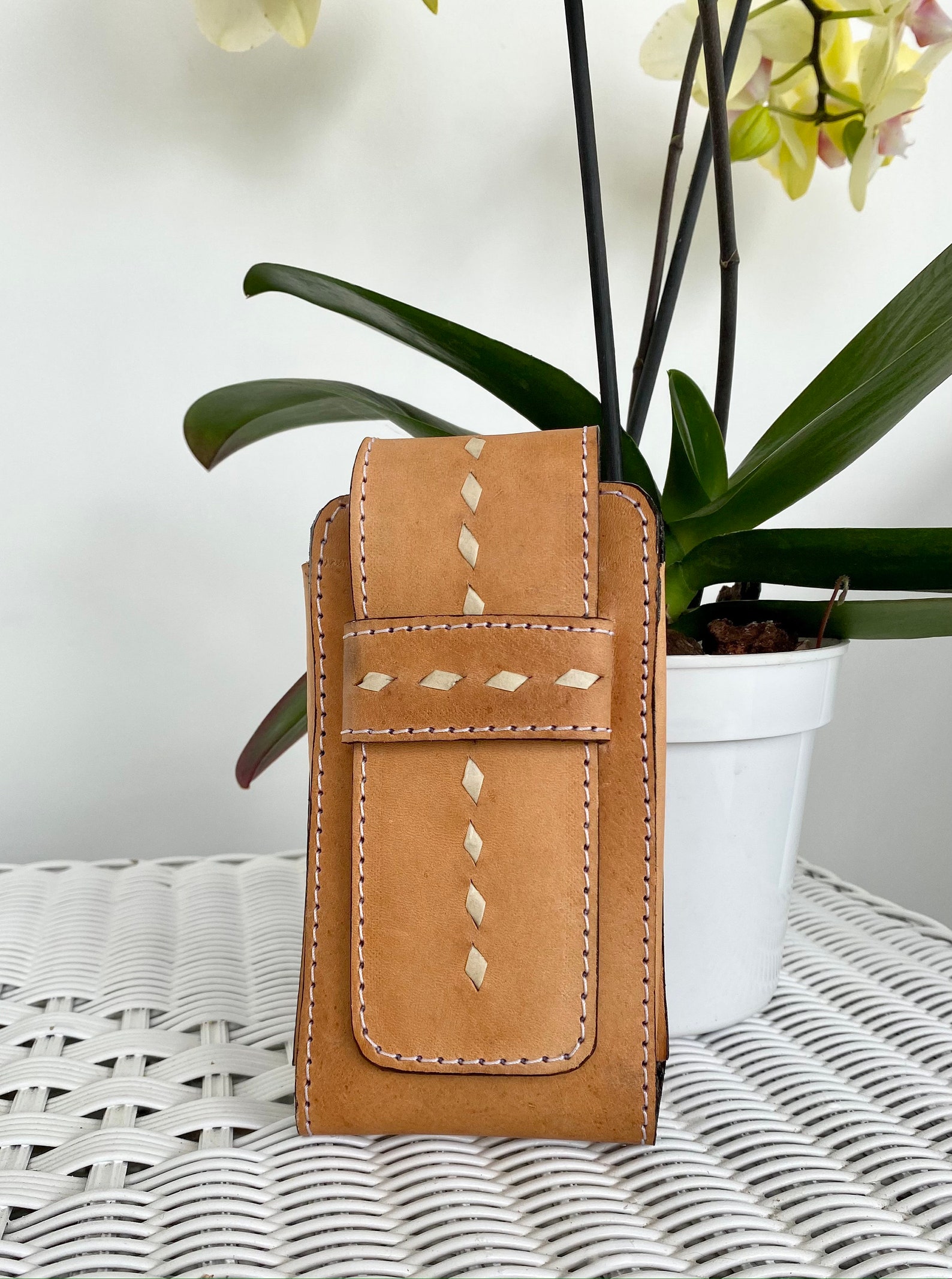 Handmade Leather Cell Phone Holster With Design by Marancu, Natural ...