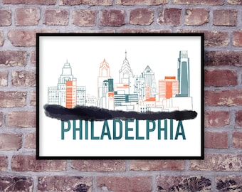 Philadelphia Skyline Philly Print Downtown Cityscape | Etsy