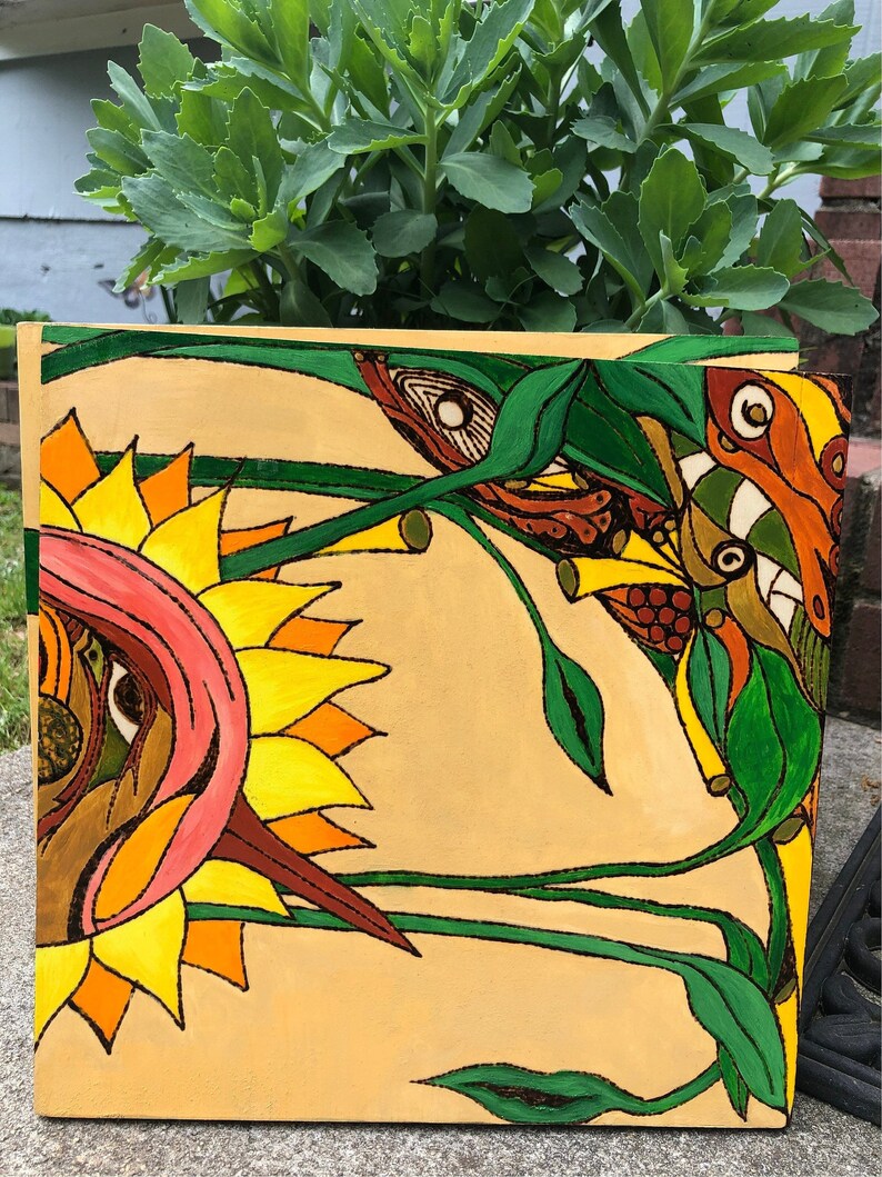 Sunflower. Pyrography. Original Artwork. Abstract Art. Set of Two Wall ...