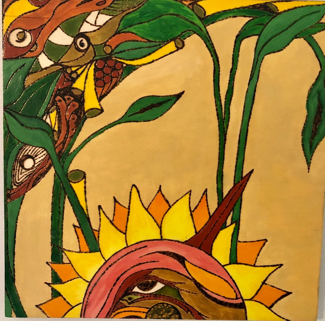 Sunflower. Pyrography. Original Artwork. Abstract Art. Set of Two Wall ...