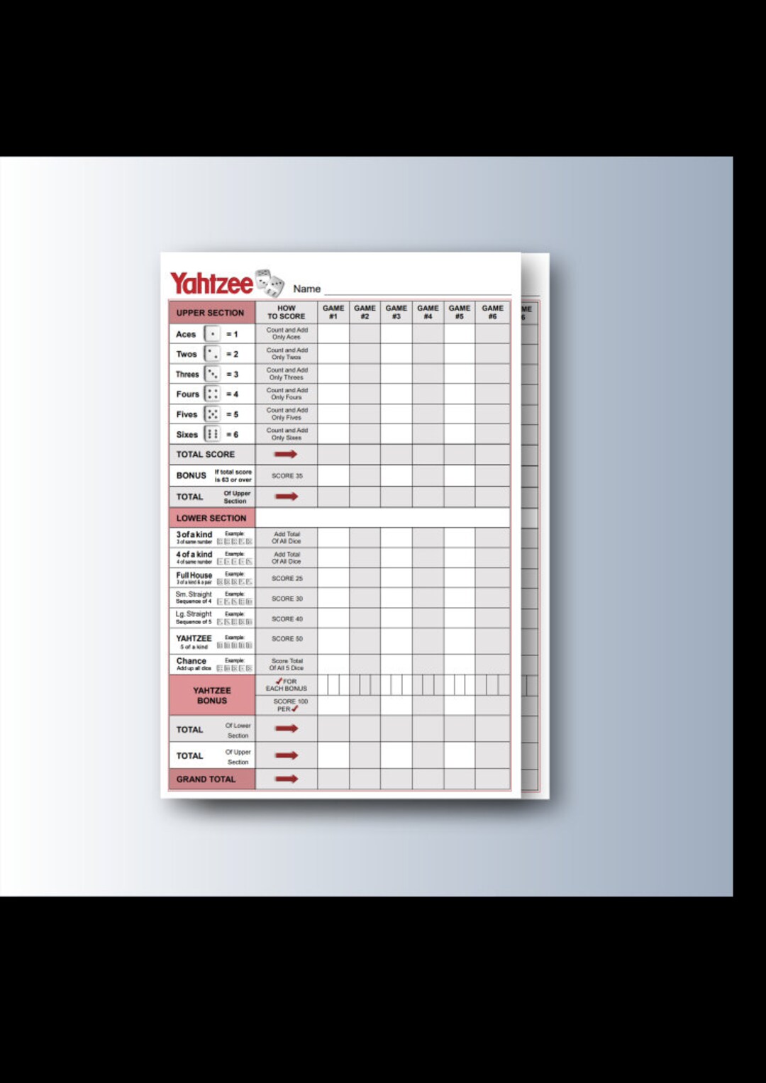 Printable Color Yahtzee Scoring Cards (6" X 9") - Etsy