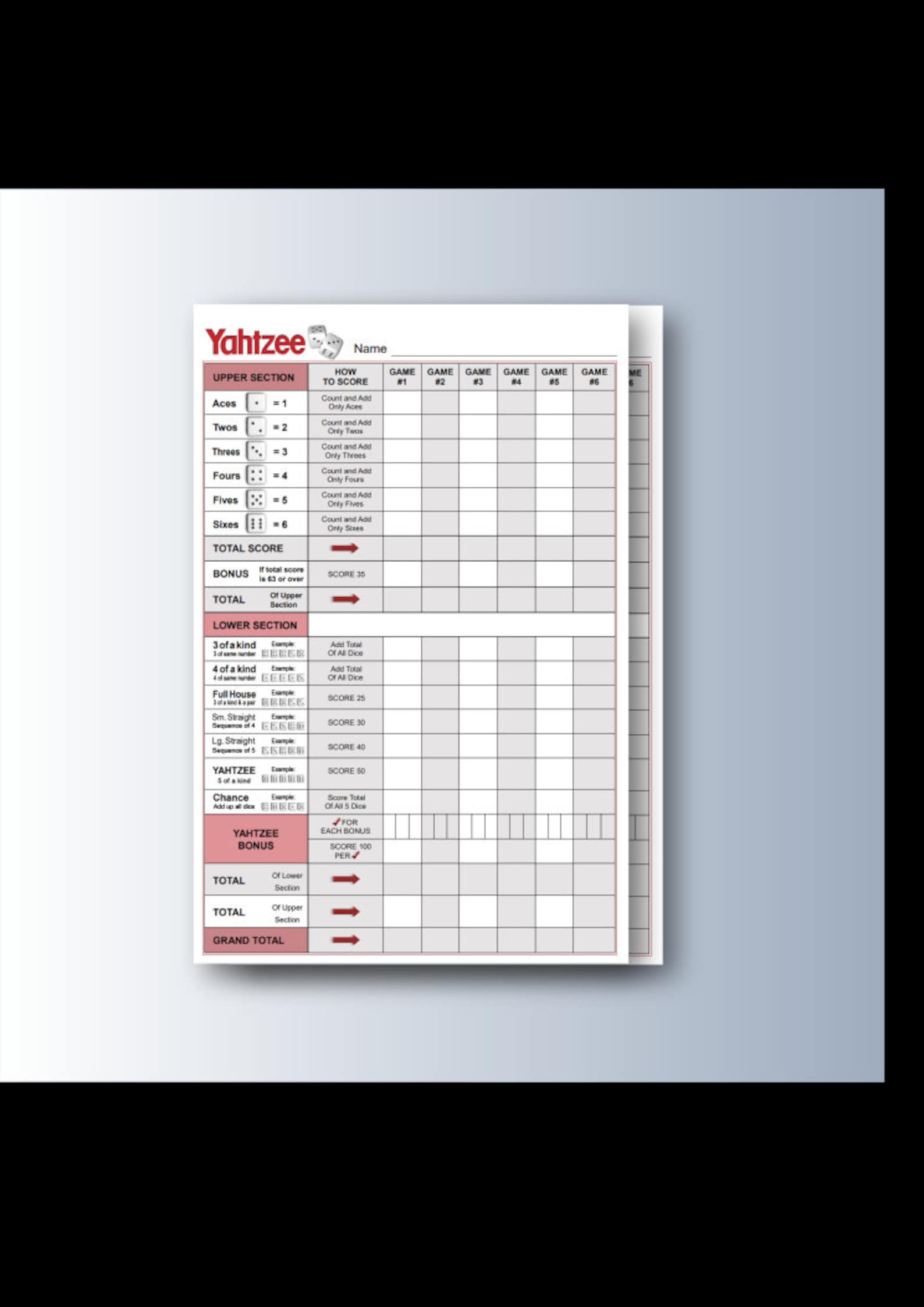 Printable Color Yahtzee Scoring Cards (6" X 9") - Etsy