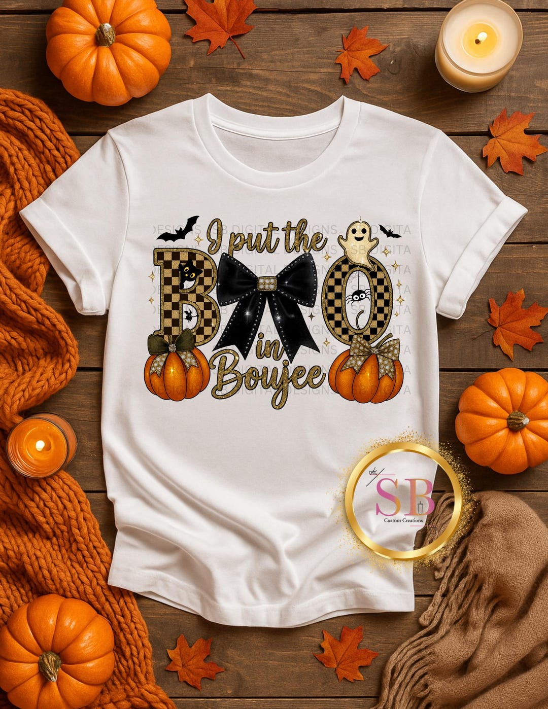 Boo in Boujee Halloween PNG: Glitter Pumpkins, Leopard Bows (digital ...
