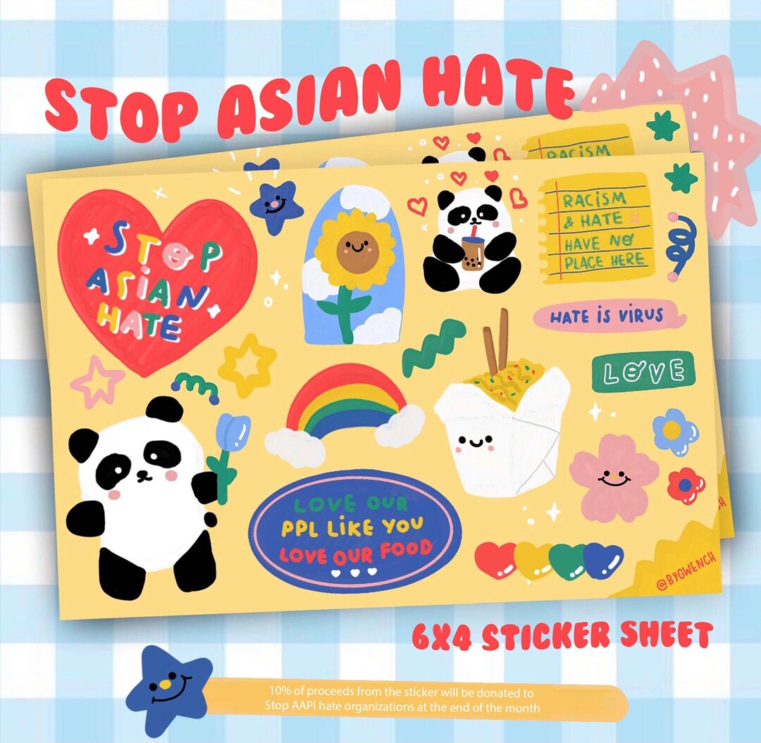 Stop Asian Hate Sticker Sheet Stop Racism Sticker Stop AAPI Hate Hate ...