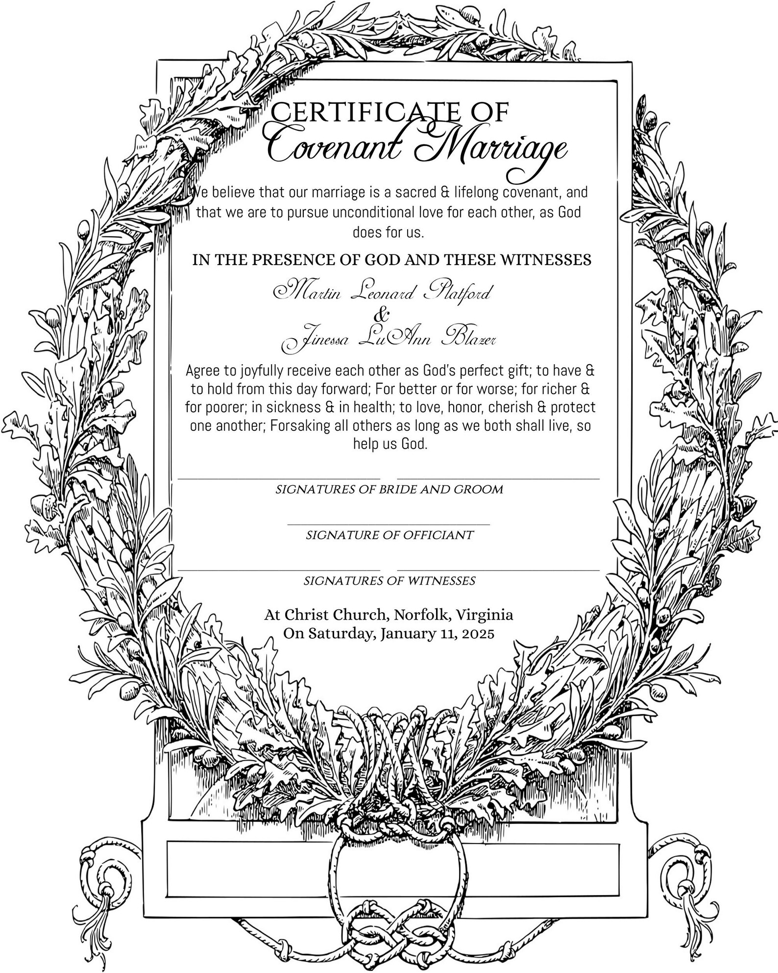 Covenant Marriage Certificate Template, Editable 8x10 (digital Download ...
