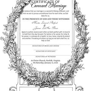 Covenant Marriage Certificate Template, Editable 8x10 (digital Download ...