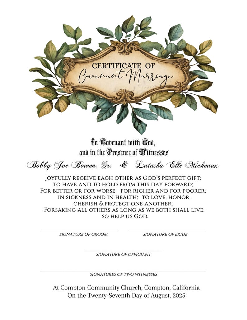 Vintage Greenery Covenant Marriage Certificate Template (corjl Edit) - Etsy