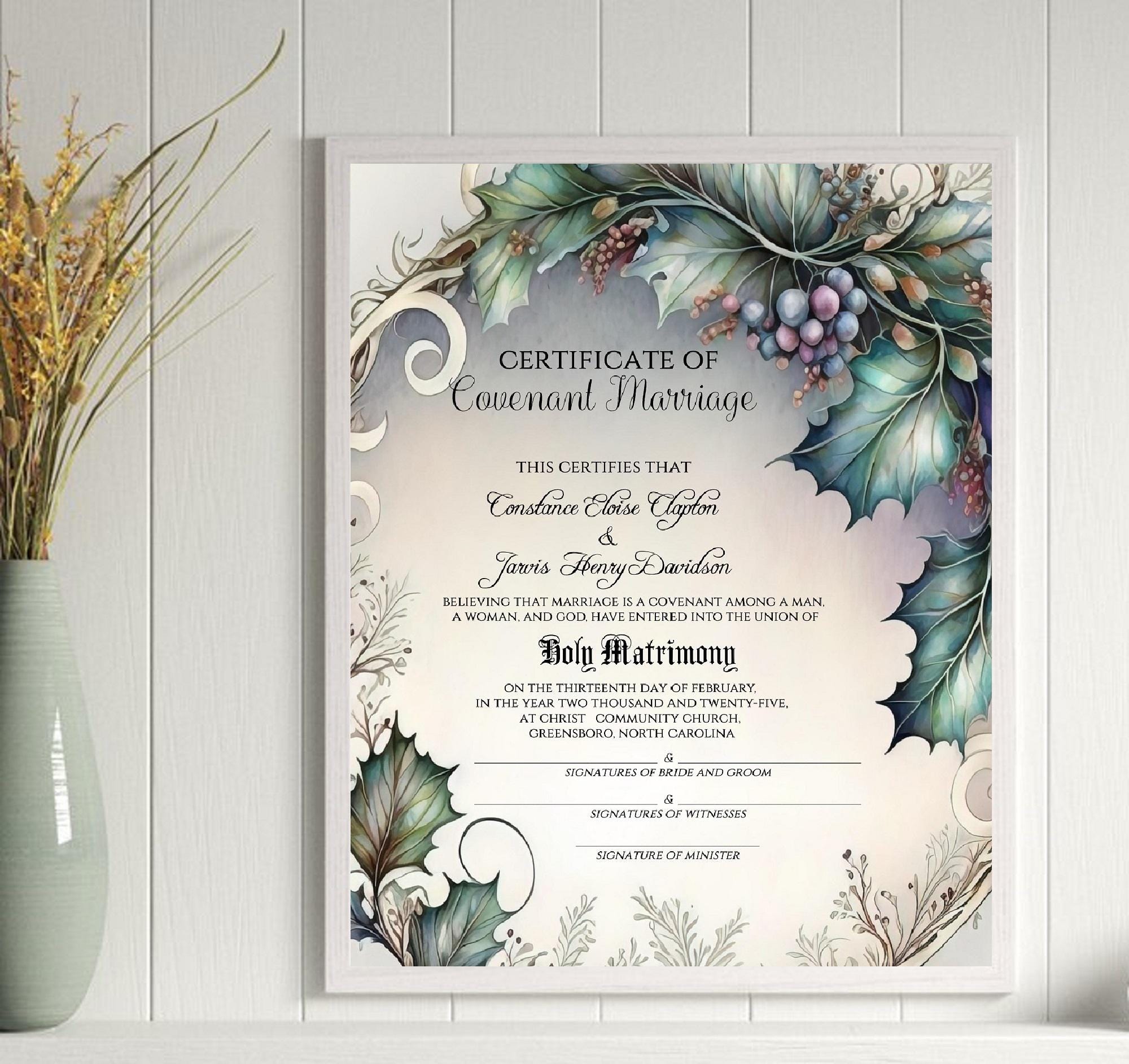 Editable Printable Vibrant is Our Love Certificate of Covenant Marriage ...