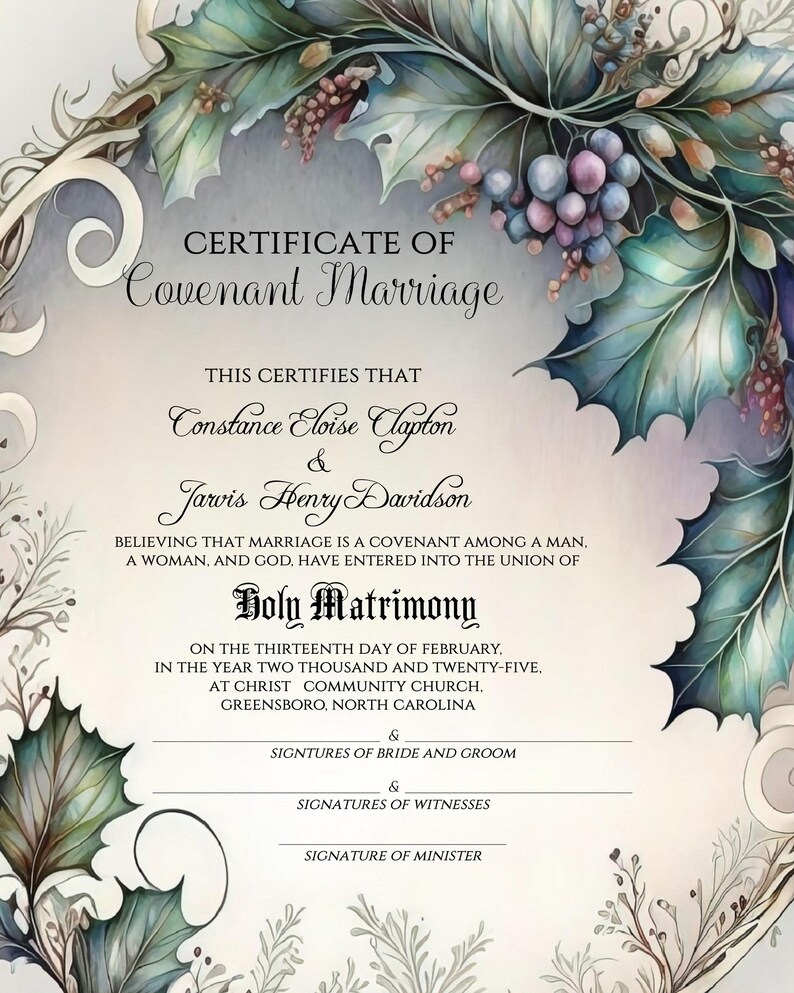 Vibrant is Our Love Certificate of Covenant Marriage Template 8x10/easy ...