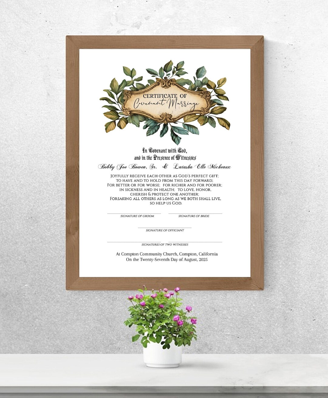 Vintage Greenery Covenant Marriage Certificate Template (corjl Edit) - Etsy