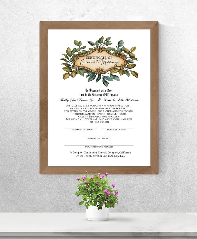 Vintage Greenery Covenant Marriage Certificate Template (corjl Edit) - Etsy