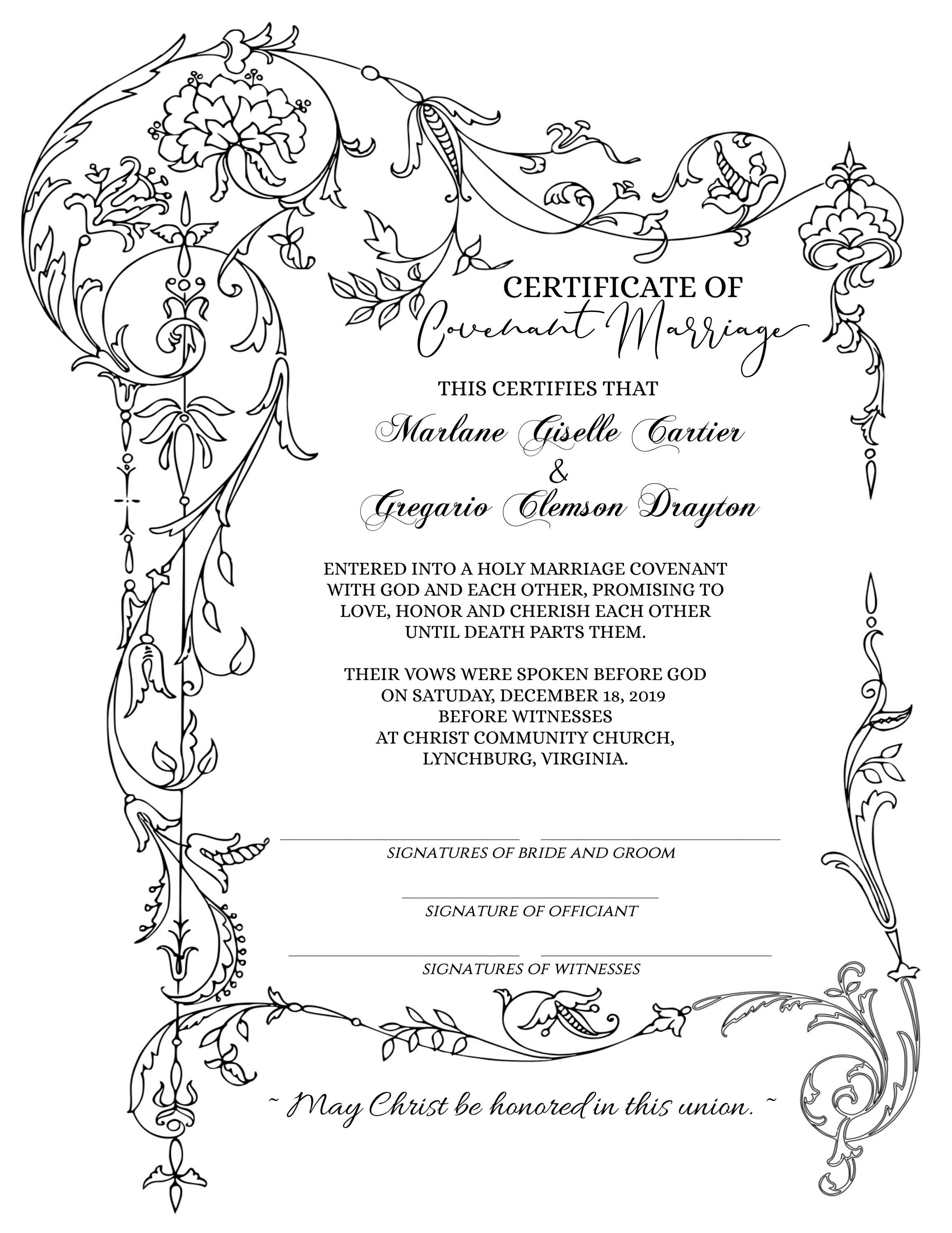 Covenant Marriage Certificate Template, Christ Cornerstone (corjl Edit ...