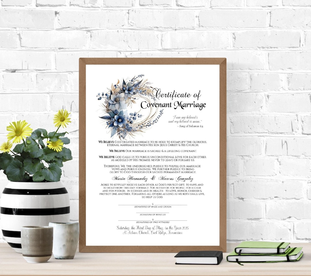 Blue Scentimental Mood Covenant Marriage Certificate Template 8.5x11 ...