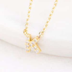 18K Gold Dipped Jeweled Initial K Necklace Letter K Dainty Necklace ...