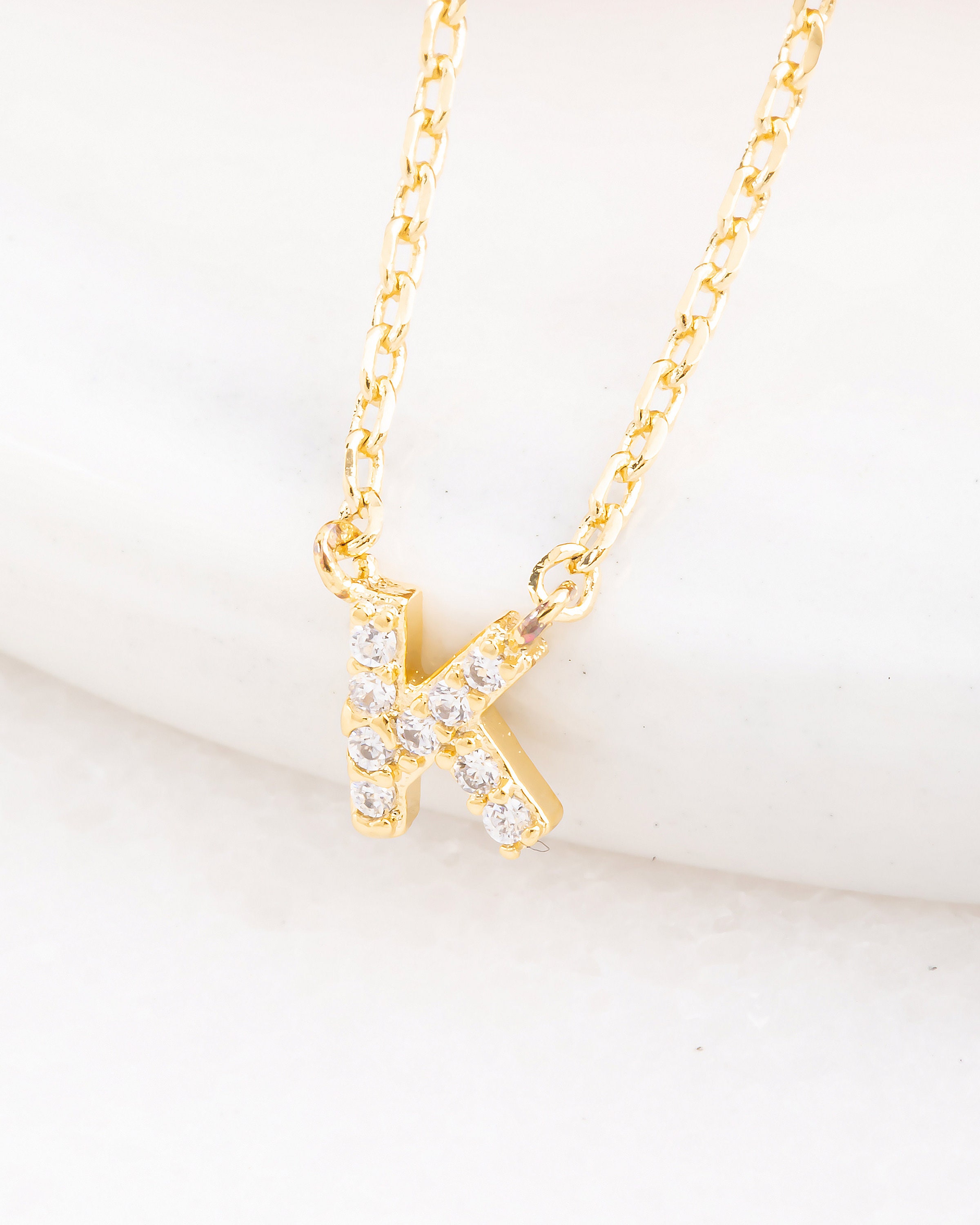18K Gold Dipped Jeweled Initial K Necklace Letter K Dainty | Etsy