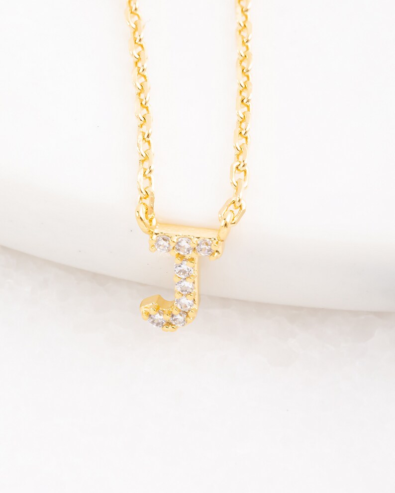 18K Gold Dipped Jeweled Initial J Necklace Letter J Dainty - Etsy