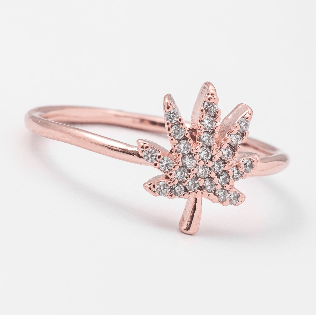 Anneau de cannabis trempé en or rose 18K Marijuana Ring - Etsy France