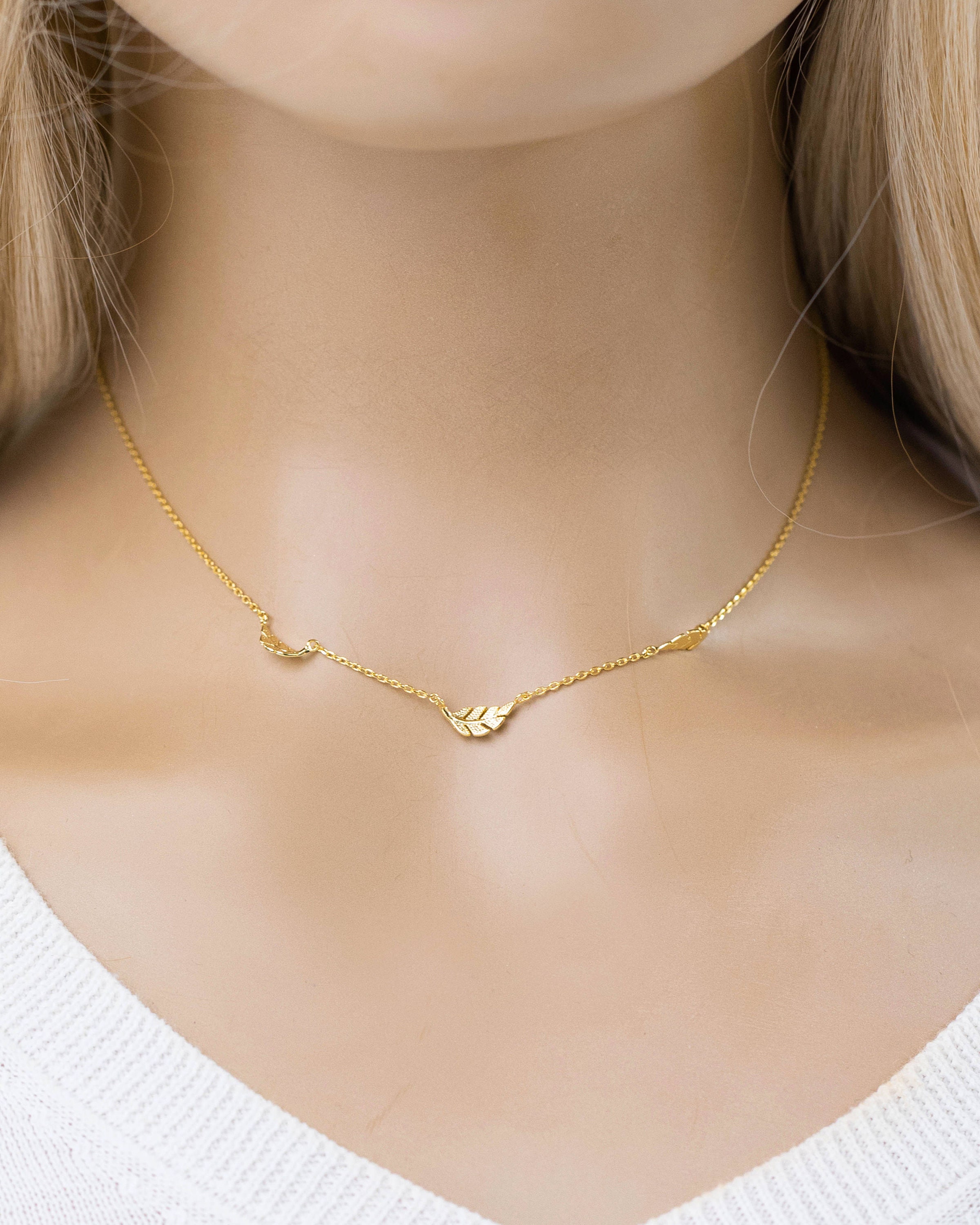 Dainty Chained Leaf Charm Necklace Nature Necklace Dainty - Etsy