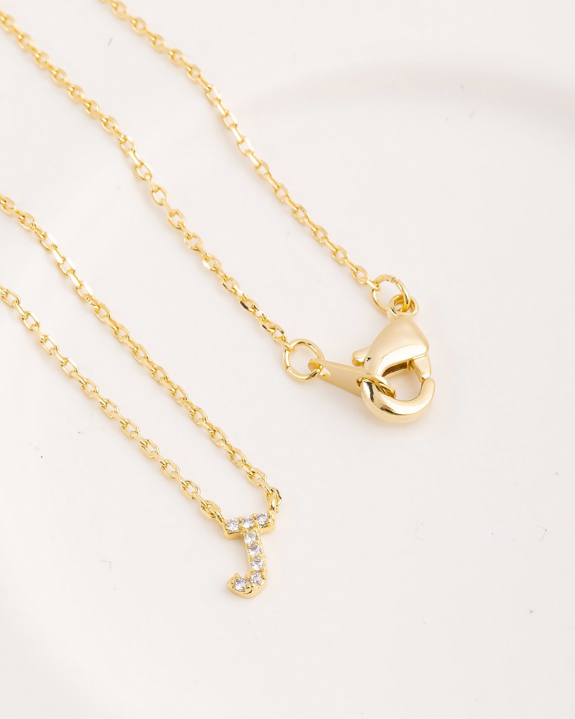18K Gold Dipped Jeweled Initial J Necklace Letter J Dainty - Etsy