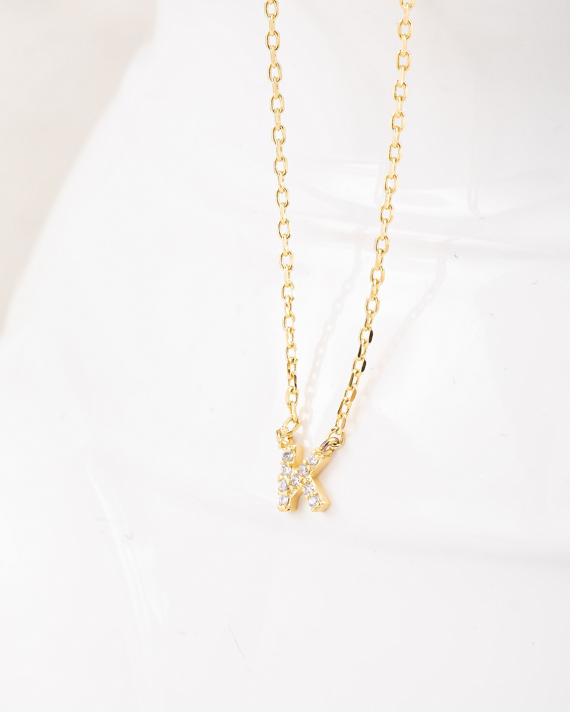 18K Gold Dipped Jeweled Initial K Necklace Letter K Dainty | Etsy