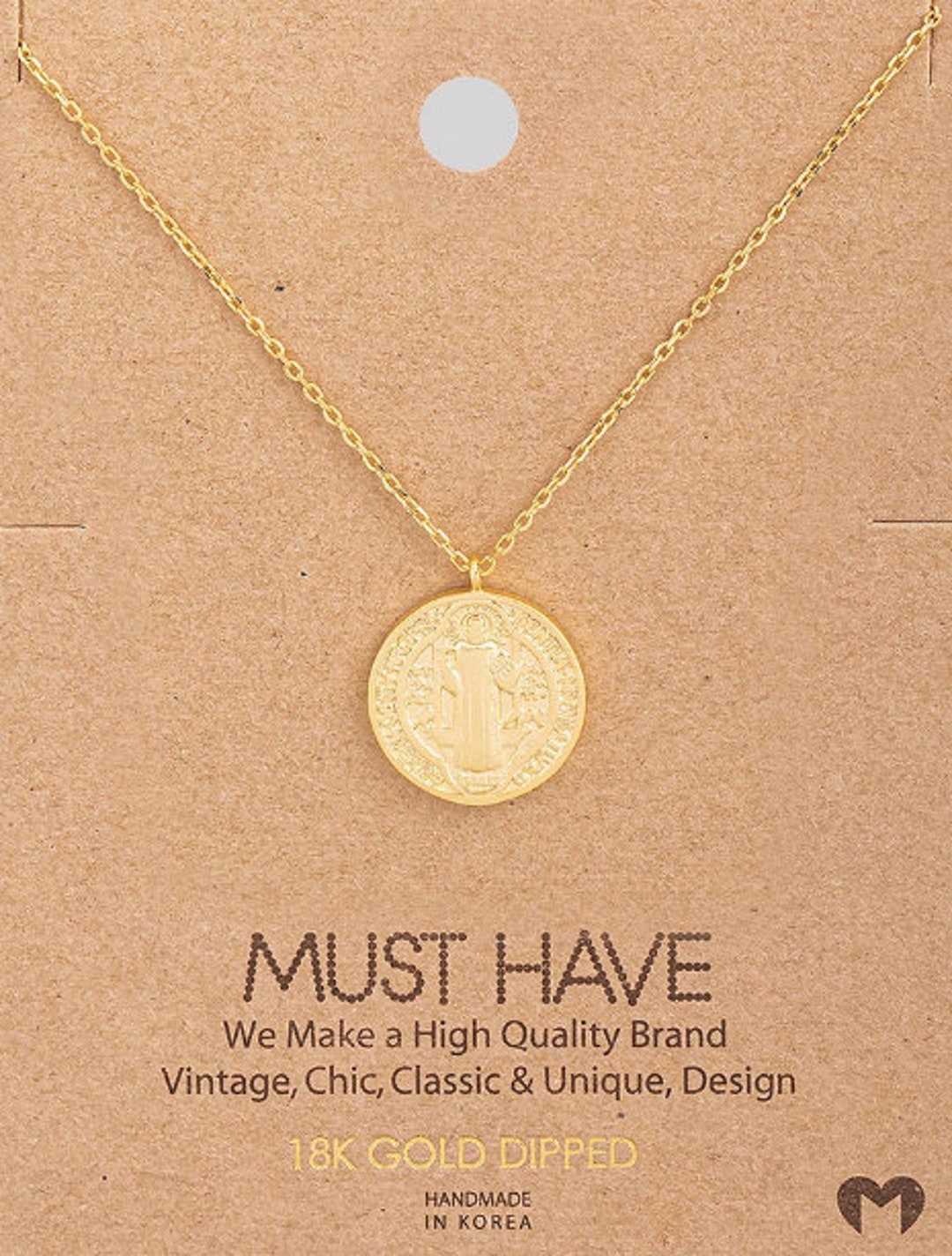 18K Gold/silver Dipped St. Benedict Coin Pendant Necklace Patron Saint ...