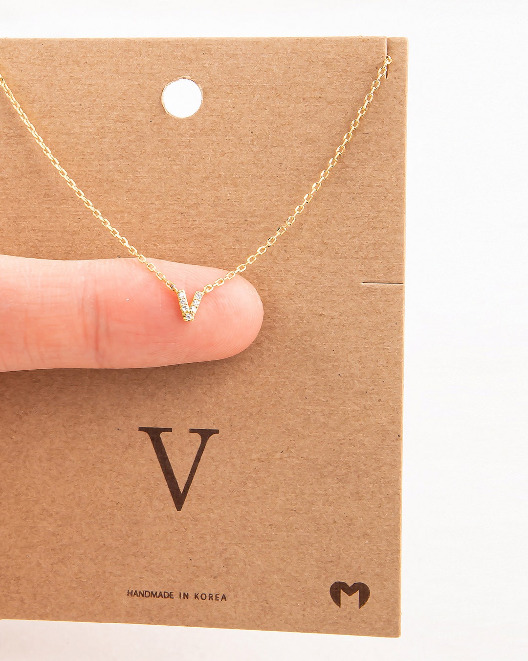 18K Gold Dipped Jeweled Initial V Necklace Letter V Dainty Necklace ...