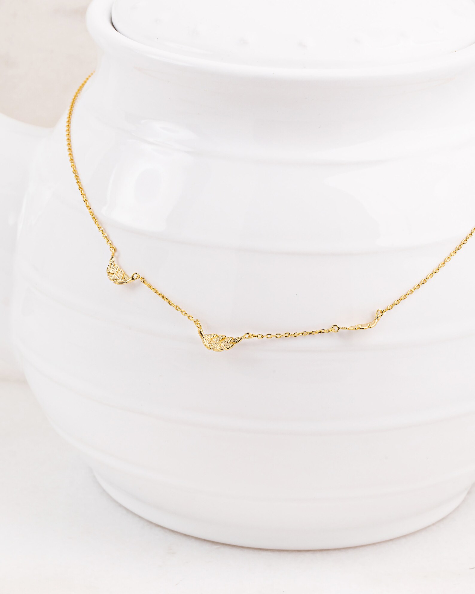 Dainty Chained Leaf Charm Necklace Nature Necklace Dainty - Etsy