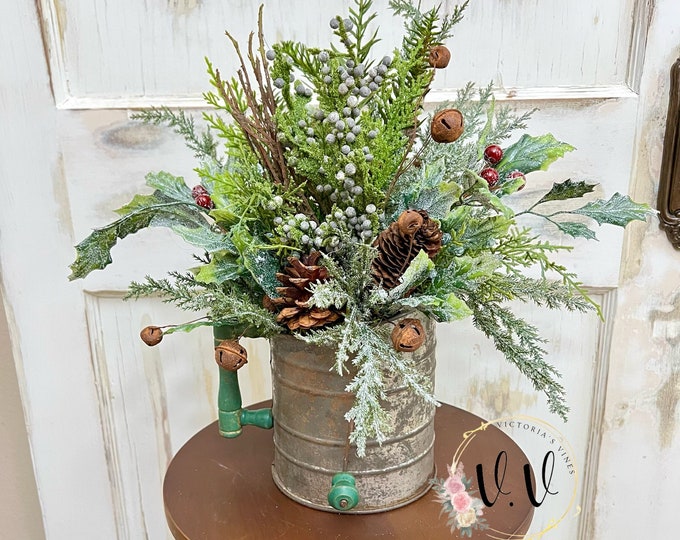 Rustic Winter Centerpiece, Farmhouse Christmas Centerpiece, Christmas ...