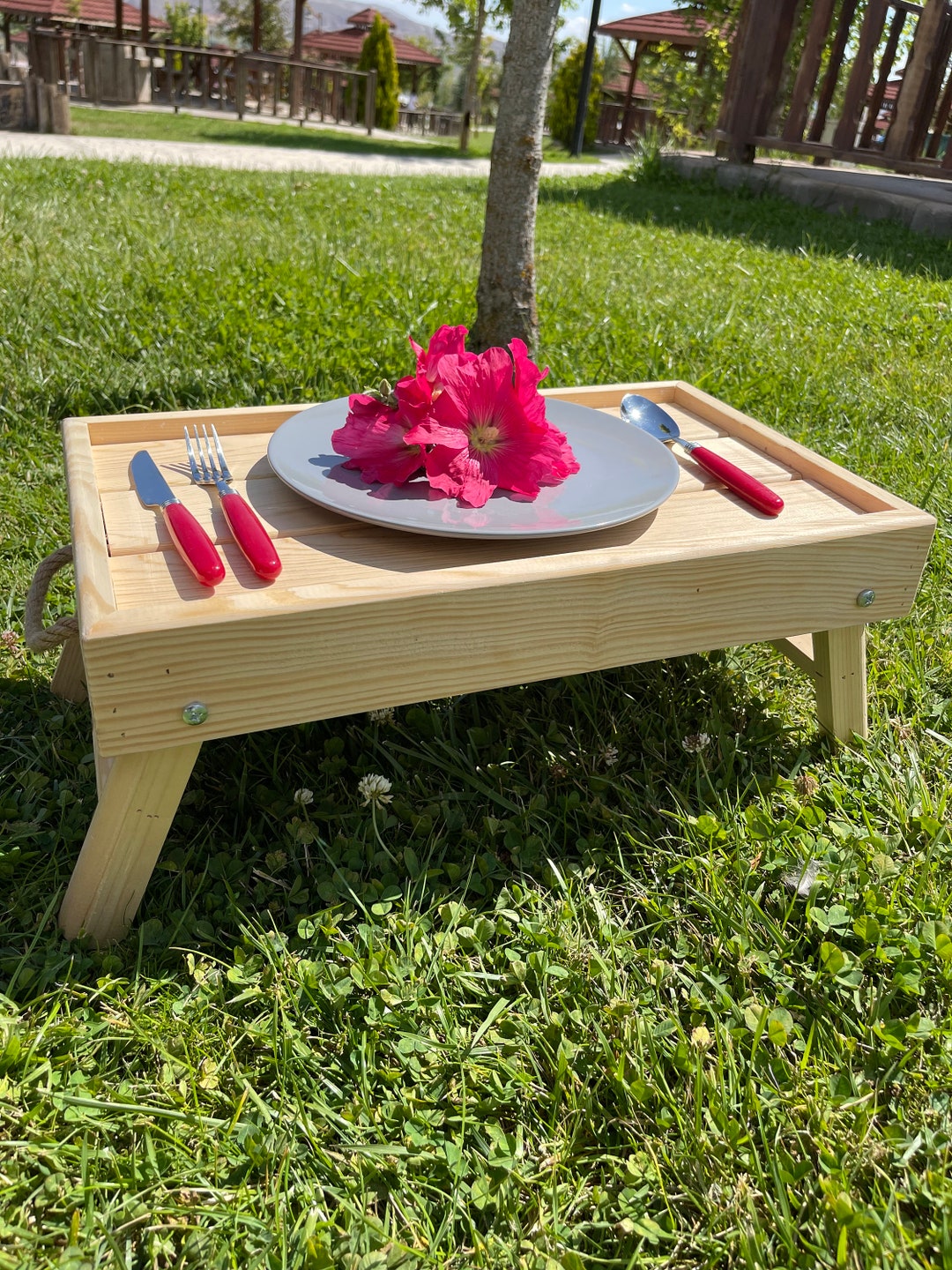 Breakfast Table Small Table on the Bed Boho Picnic Wooden - Etsy