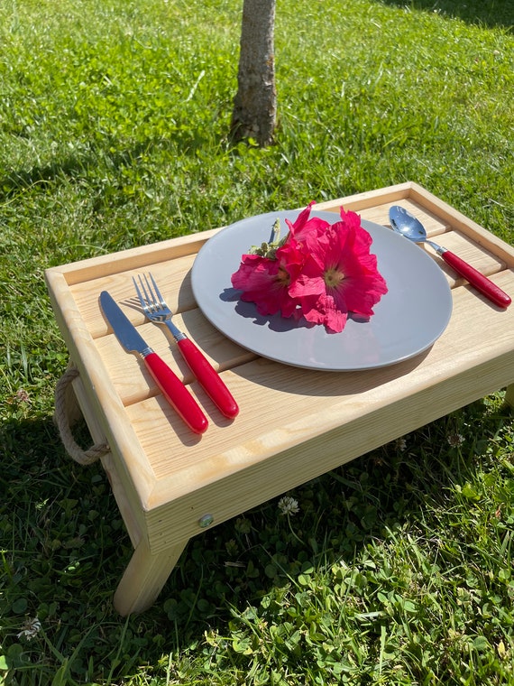 Breakfast table small table on the bed boho picnic wooden | Etsy
