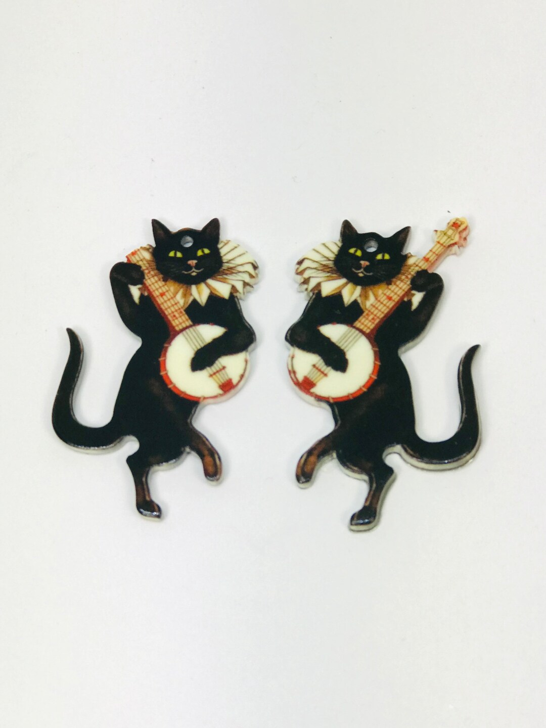 4 Acrylic Banjo Cat Charms, Acrylic Pendant Jewelry Making DIY, Acrylic ...