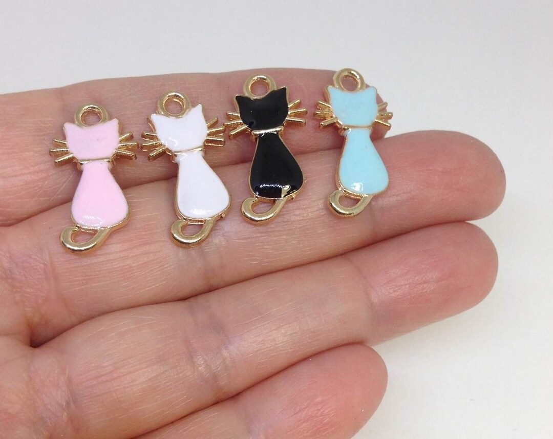 10 Black Cat Enamel Charms - 20mm, Pink Cat Charm, White Cat Charms - Etsy