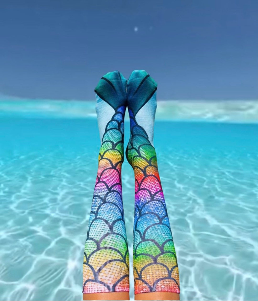Rainbow Mermaid Scale Knee High Socks: Novelty Fun Socks - Etsy
