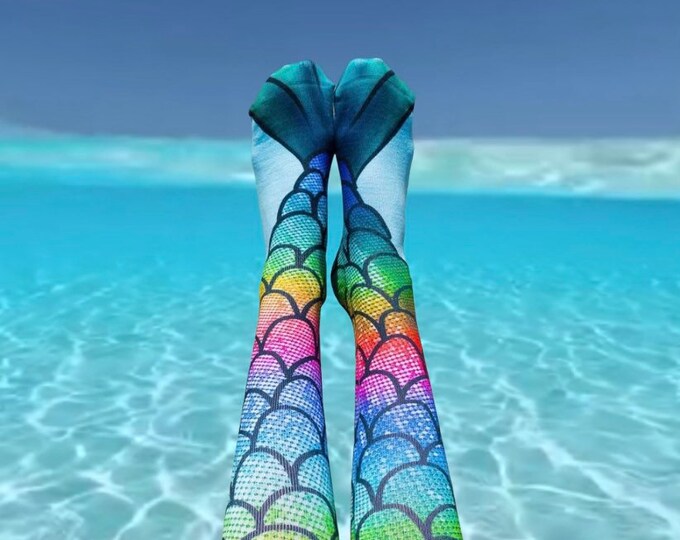 Rainbow Mermaid Scale Knee High Socks: Novelty Fun Socks - Etsy
