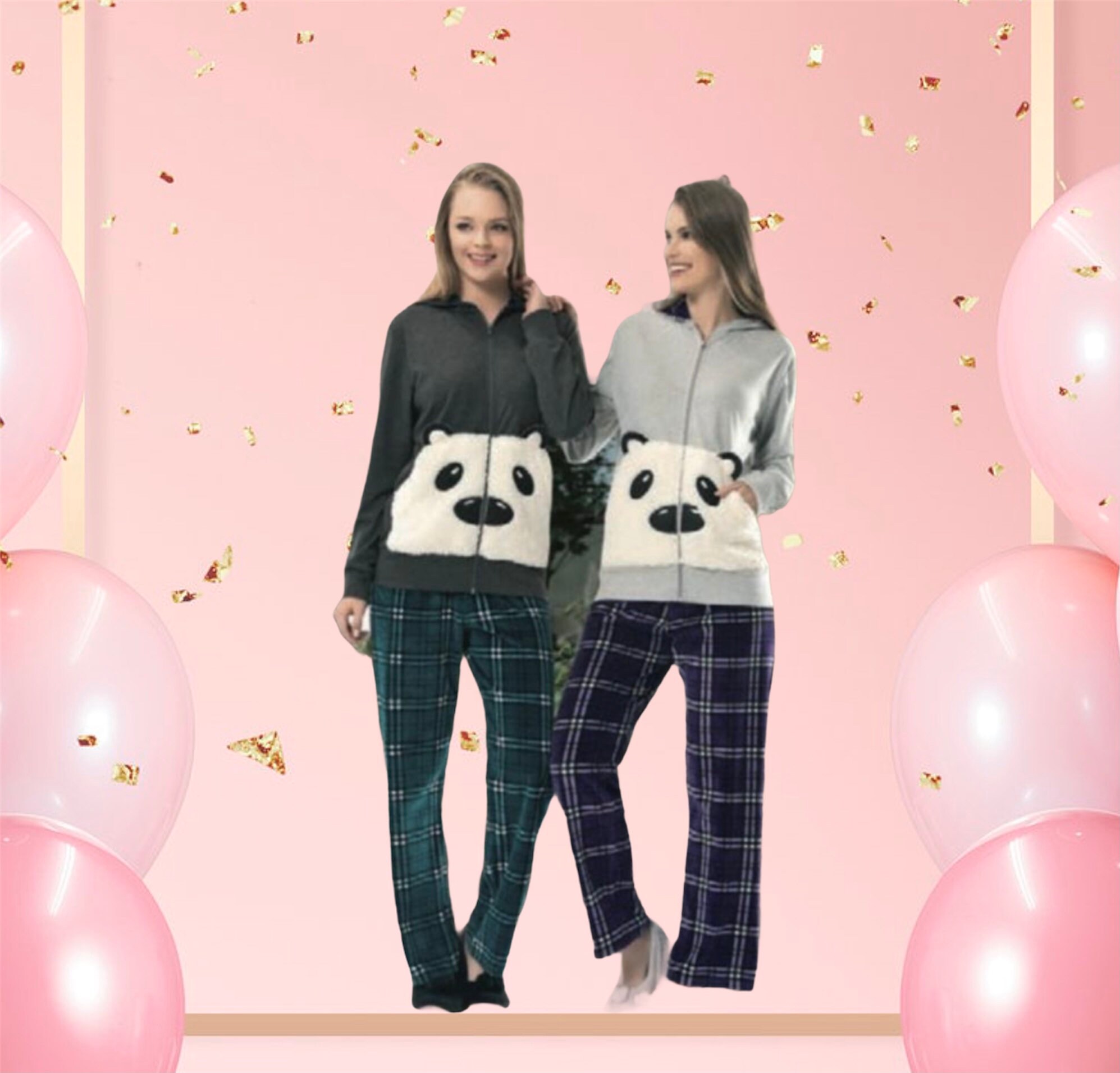 Women Loungewear Women Pajamas I Panda Top With Green Plaid Bottom PJ ...