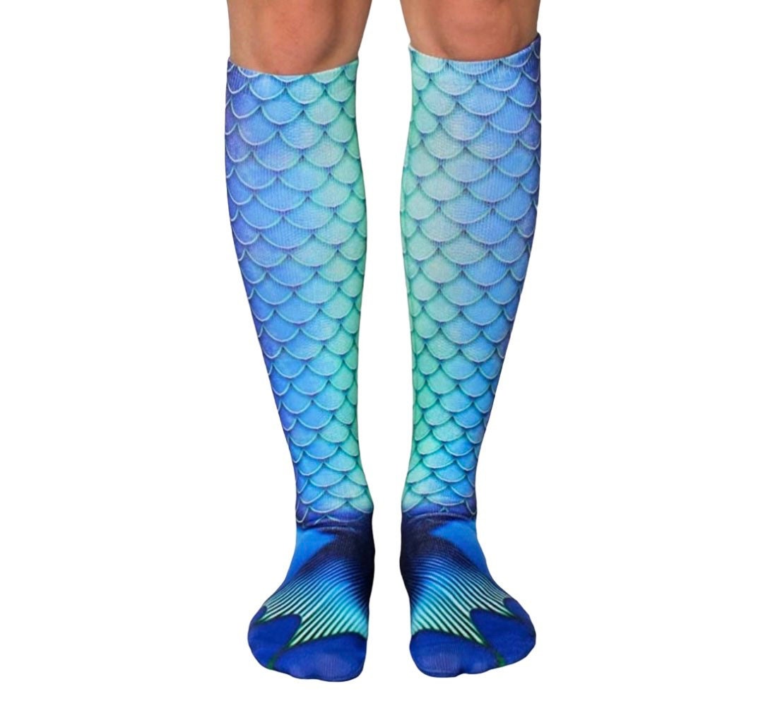 Mermaid Blue Knee High Socks | 3D Printed Sublimation | Mermaid Lover ...