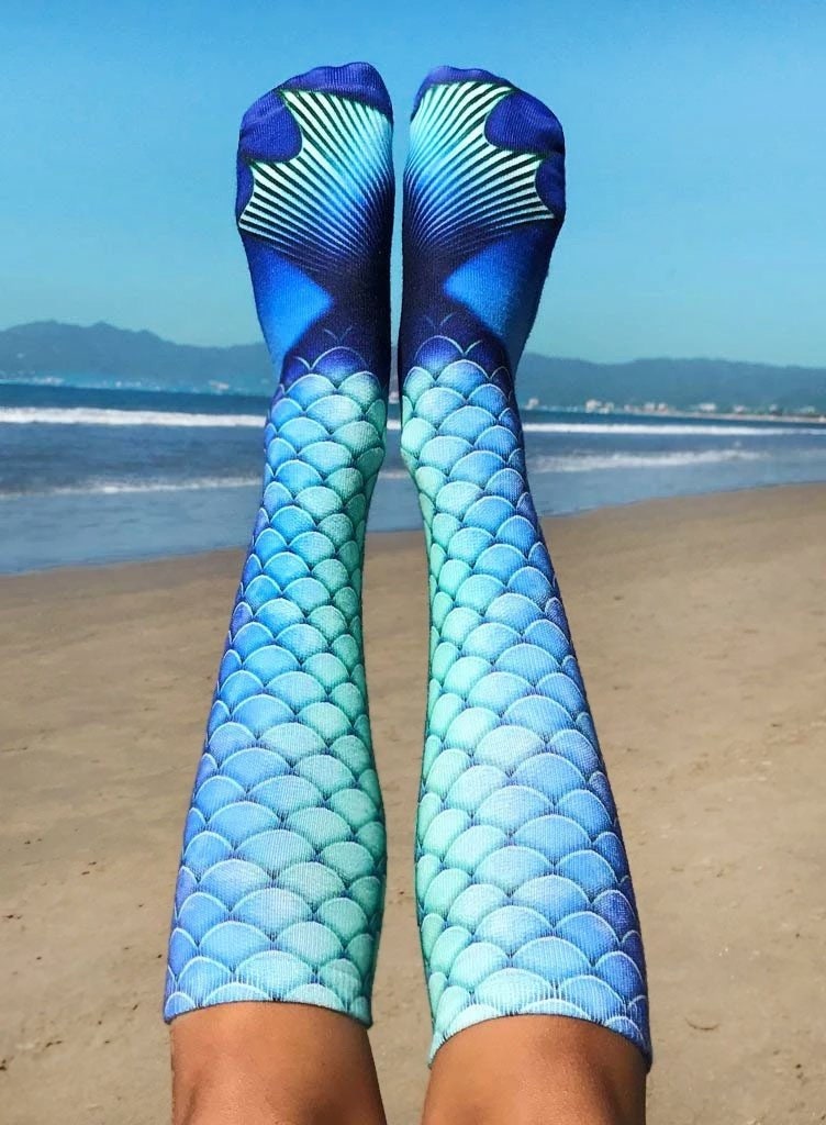 Mermaid Blue Knee High Socks | 3D Printed Sublimation | Mermaid Lover ...