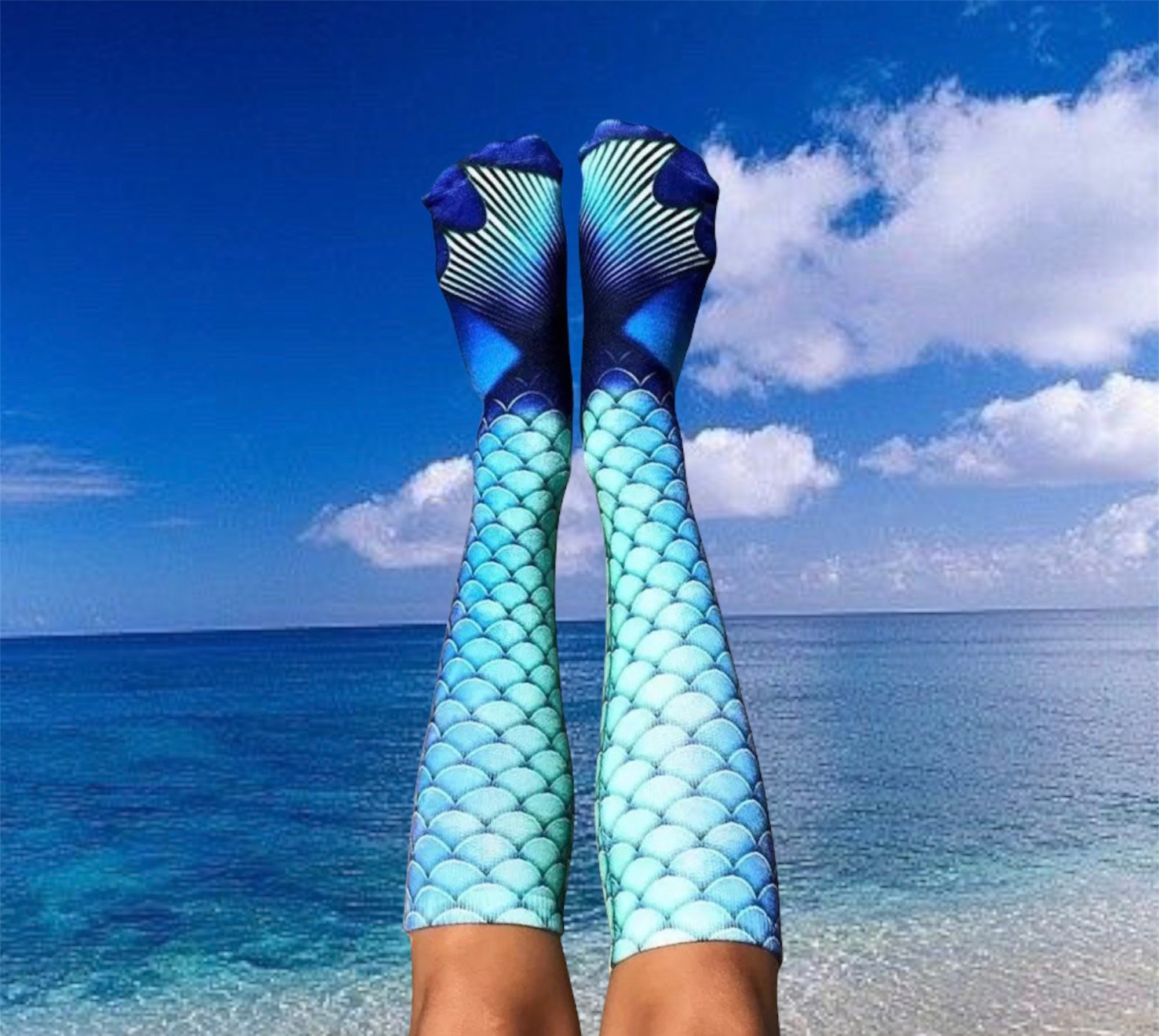 Mermaid Blue Knee High Socks | 3D Printed Sublimation | Mermaid Lover ...