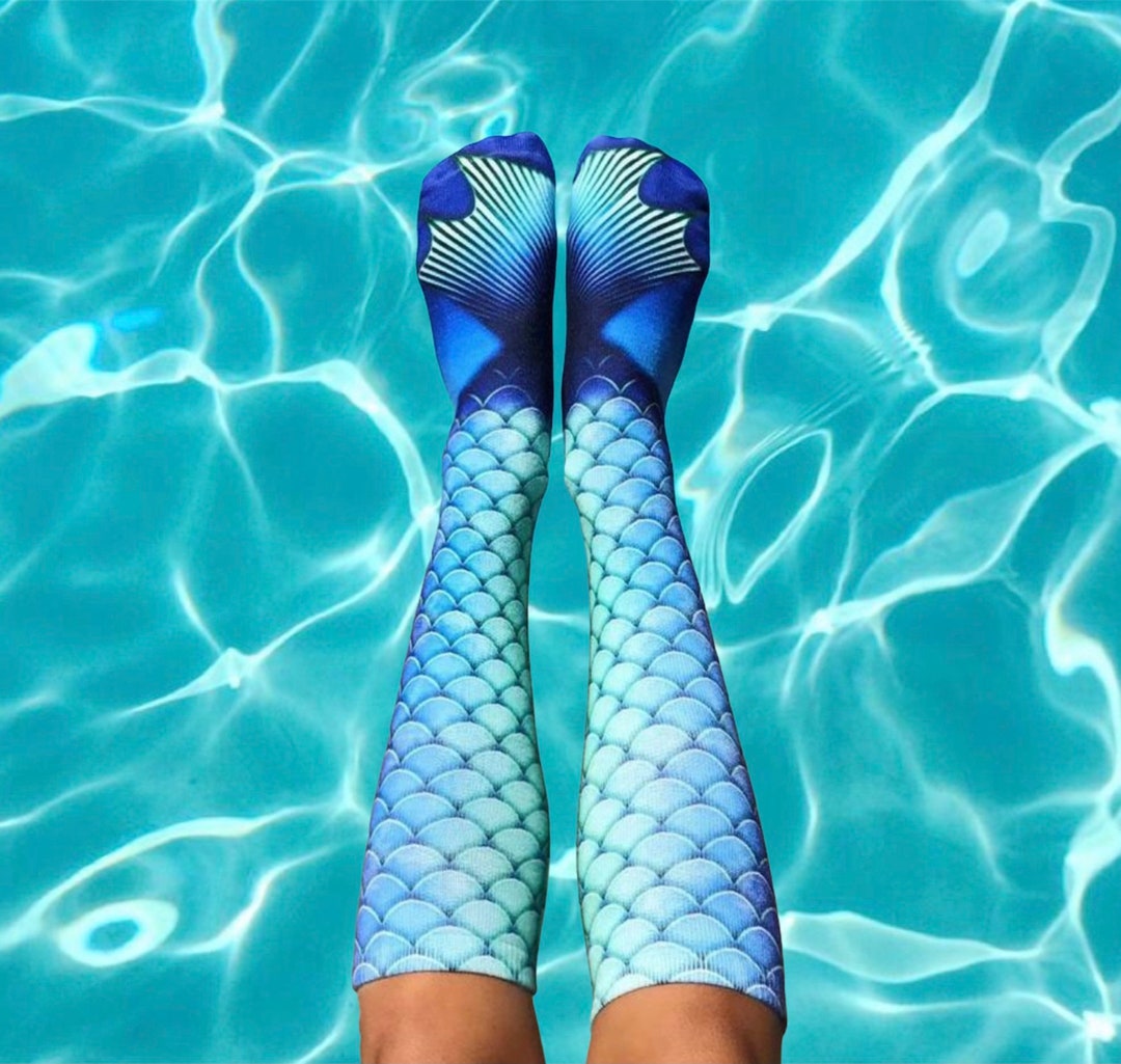 Mermaid Blue Knee High Socks | 3D Printed Sublimation | Mermaid Lover ...