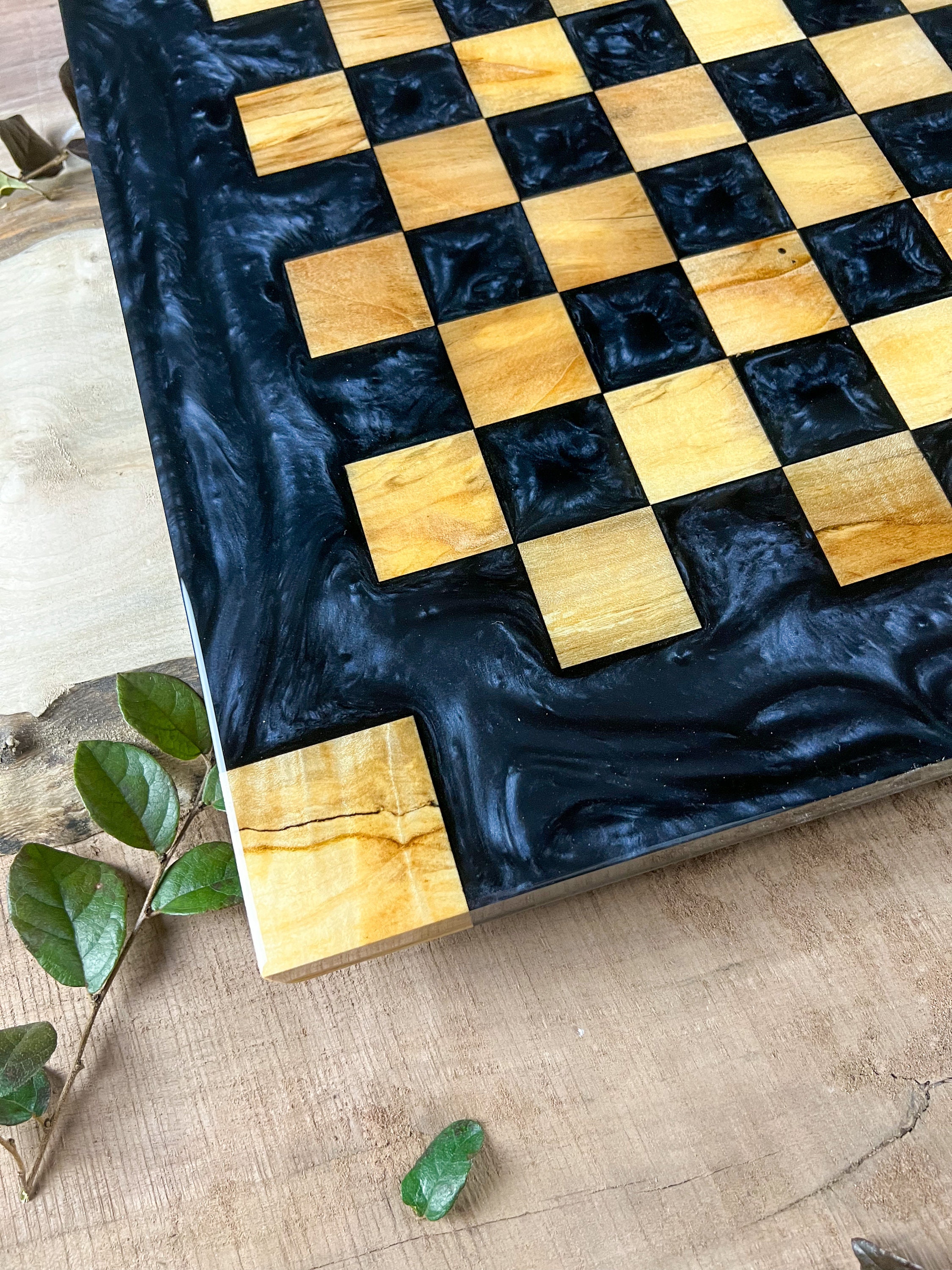 Maple Wood Black Onyx Resin Chess Board - Etsy