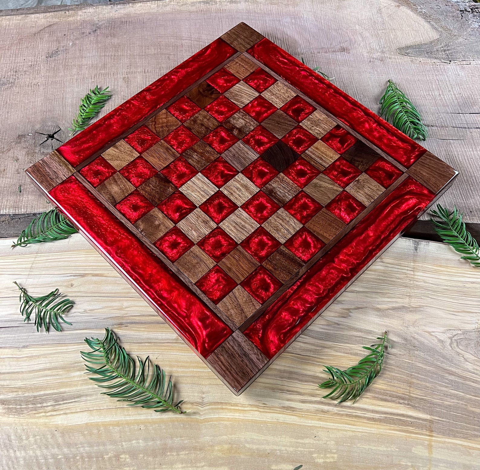 Red Lava Black Walnut Chess Board with Border - Etsy