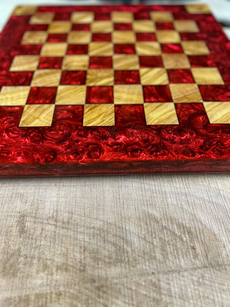 Olive Wood Red Lava Resin Chess Board - Etsy
