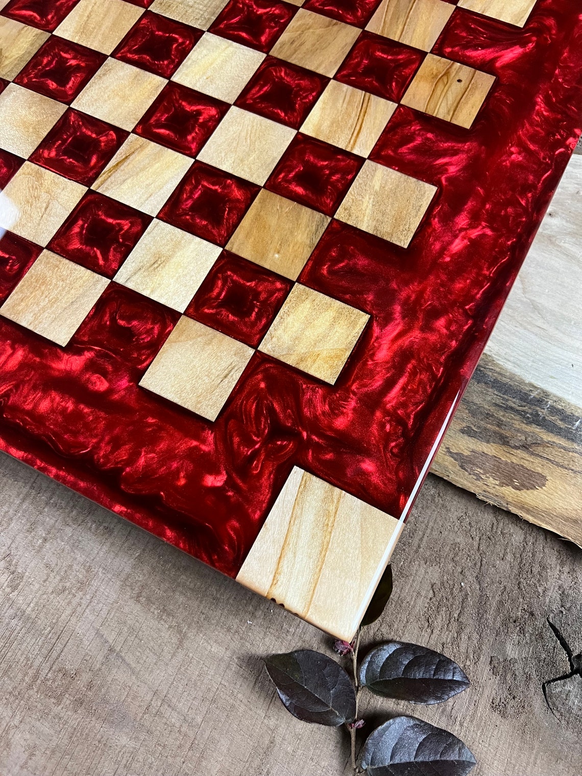 Maple Wood Red Lava Resin Chess Board - Etsy