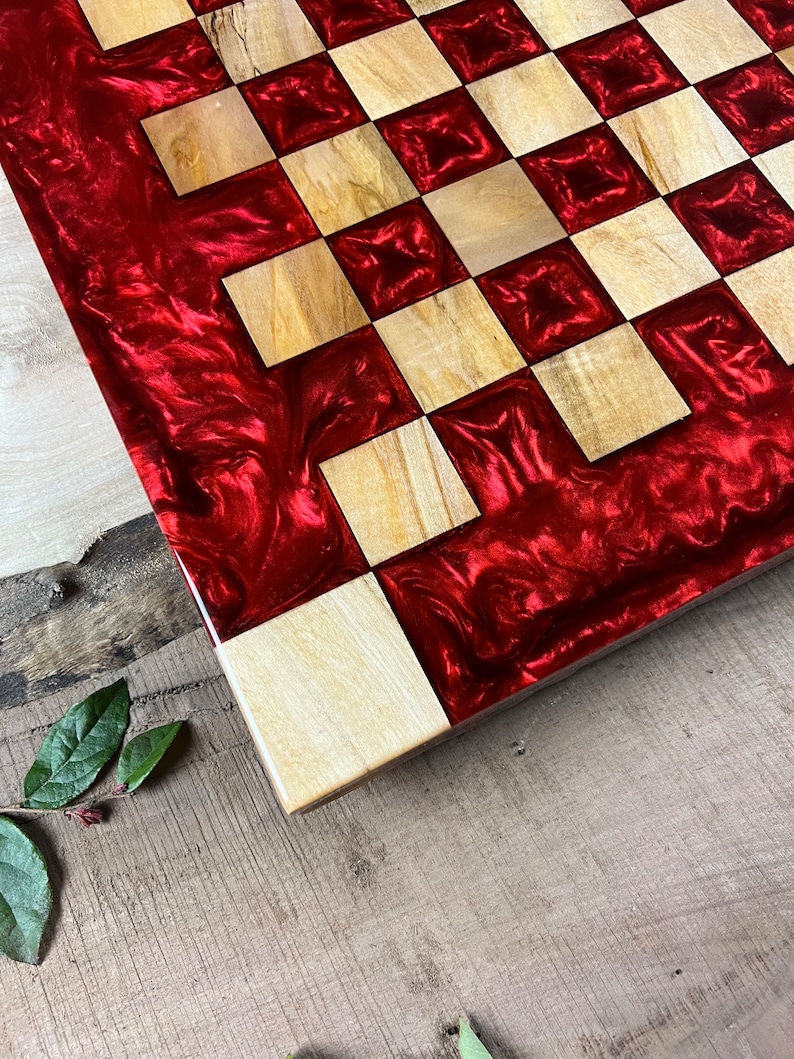Maple Wood Red Lava Resin Chess Board - Etsy