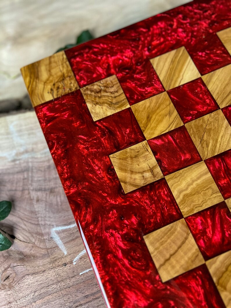 Olive Wood Red Lava Resin Chess Board - Etsy
