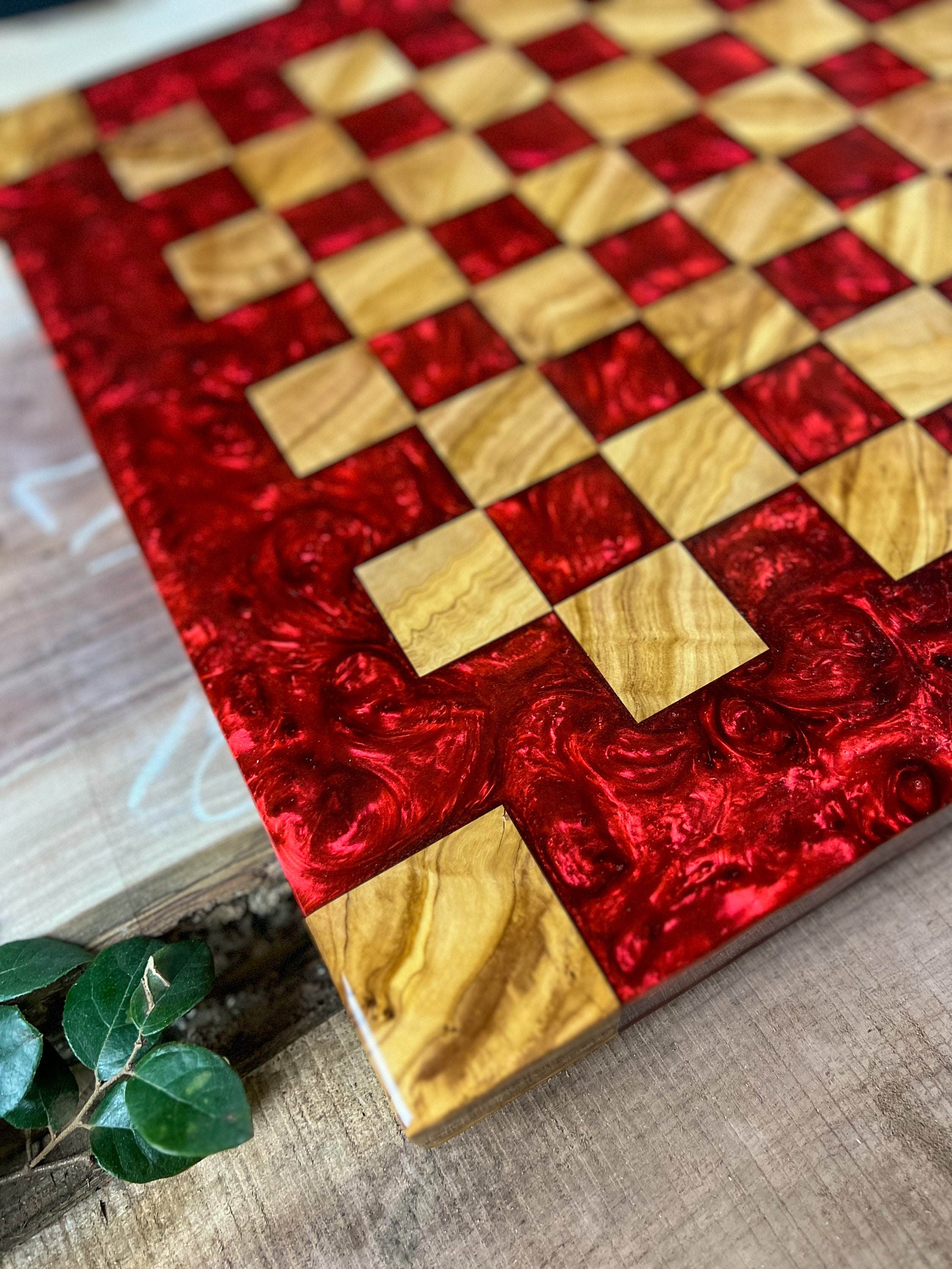 Olive Wood Red Lava Resin Chess Board - Etsy
