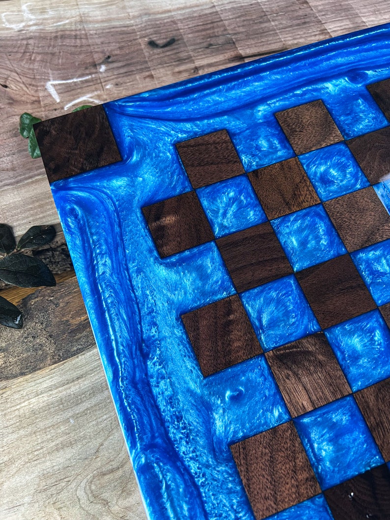 Black Walnut Caribbean Blue Resin Chess Board - Etsy