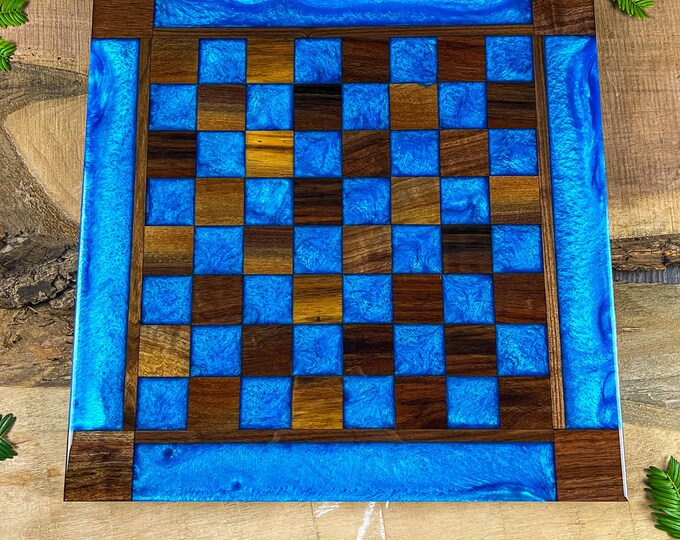 Double Sided Chess Set With Stained Glass Board & Matching Blue and Red ...