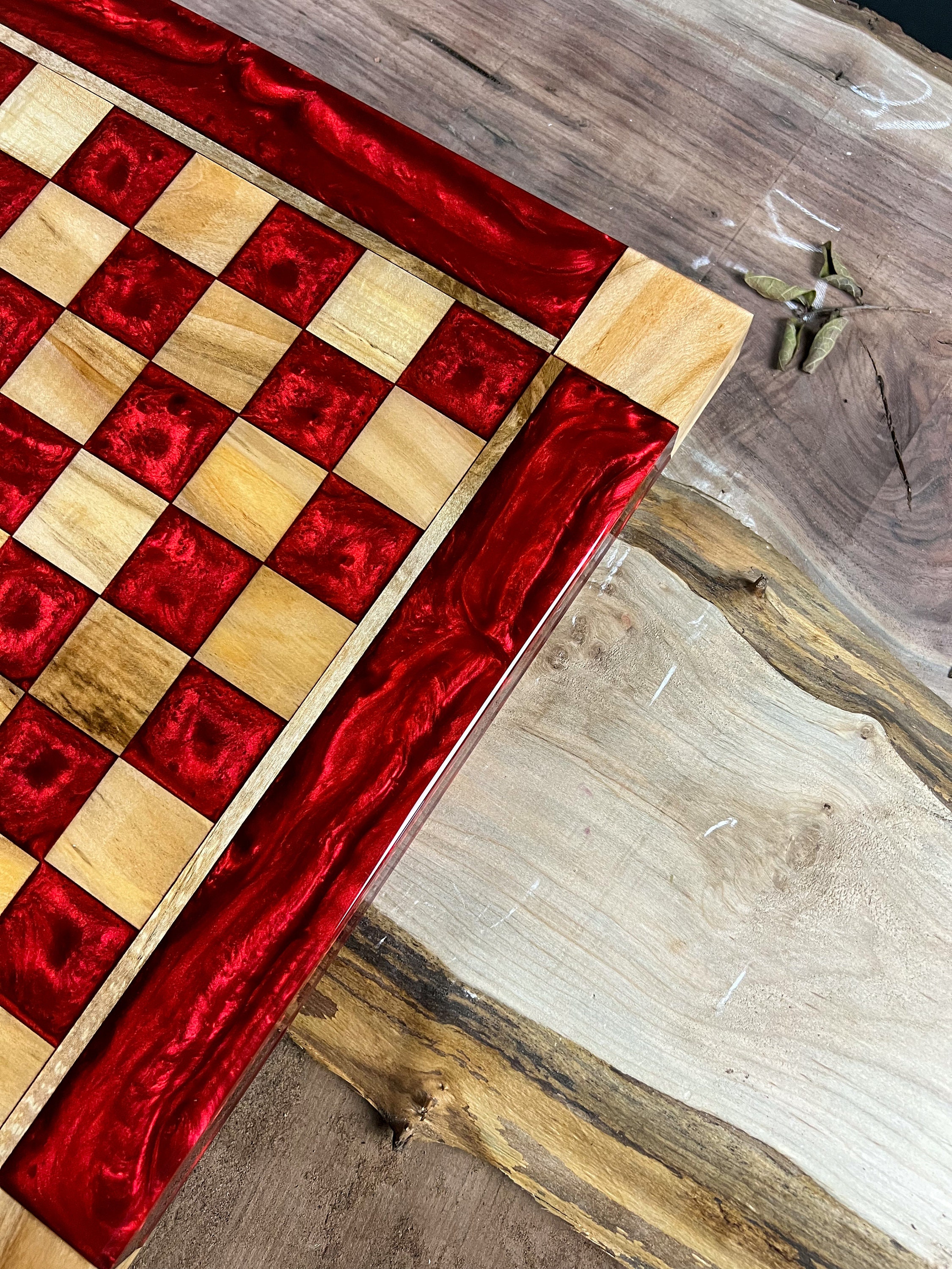Red Lava Maple Wood Chess Board (with Border) - Etsy