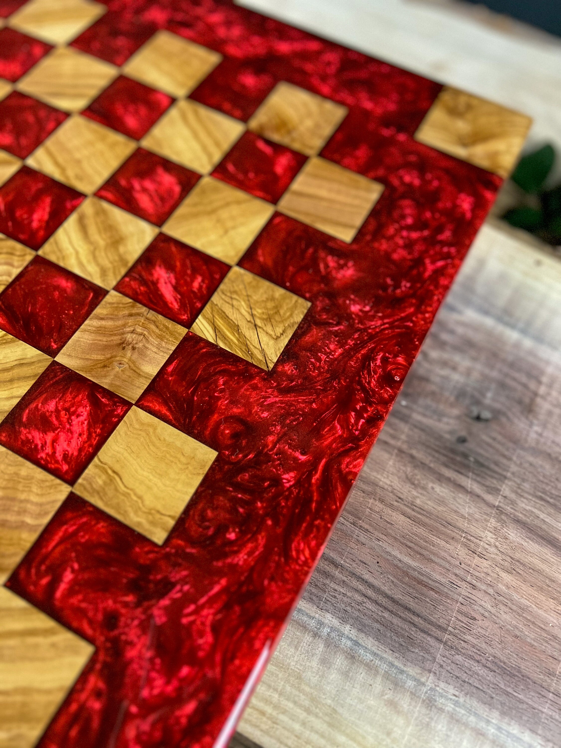 Olive Wood Red Lava Resin Chess Board - Etsy